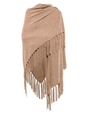 MONTICELLI CASHMERE Pure Cashmere Fringe Wrap - Camel