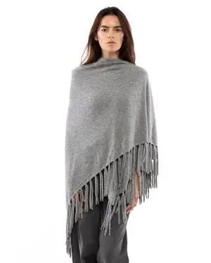 MONTICELLI CASHMERE Pure Cashmere Fringe Wrap - Melange Gray