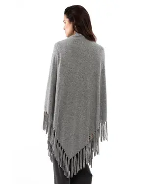 MONTICELLI CASHMERE Pure Cashmere Fringe Wrap - Melange Gray