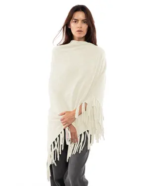 MONTICELLI CASHMERE Pure Cashmere Fringe Wrap - Milk White