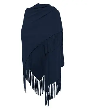 MONTICELLI CASHMERE Pure Cashmere Fringe Wrap - Night Blue