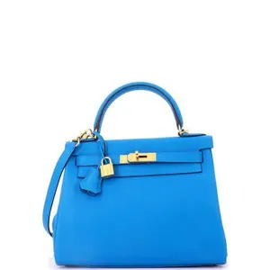 Hermès Kelly Handbag Evercolor 28 With Gold Hardware - Blue
