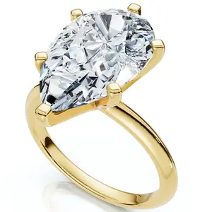 BLISS DIAMOND 3ct Pear Shape Solitaire Lab Grown Diamond Engagement Ring - 14k Yellow Gold