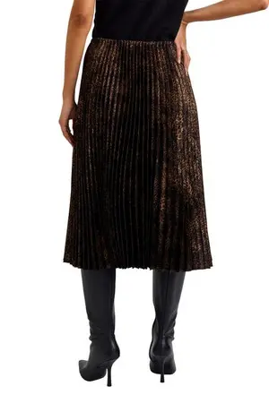 Bella Dahl Metallic Leopard Print Pleated Skirt