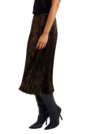 Bella Dahl Metallic Leopard Print Pleated Skirt