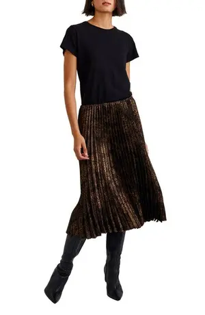 Bella Dahl Metallic Leopard Print Pleated Skirt