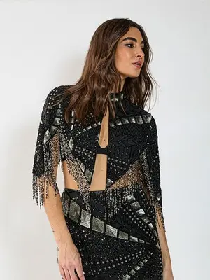 Nasty Gal Paneled Sequin Tassel Cape