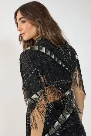 Nasty Gal Paneled Sequin Tassel Cape