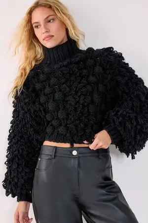Nasty Gal High Neck Bobble Sweater - Black
