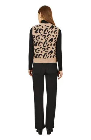 YUMI Knitted Cheetah Print Tie Waistcoat