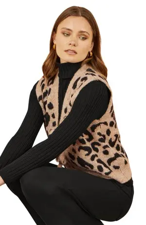 YUMI Knitted Cheetah Print Tie Waistcoat