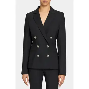 Santorelli Quinn Double Breasted Jacket In Virgin Wool Stretch - Black