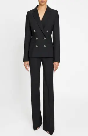 Santorelli Quinn Double Breasted Jacket In Virgin Wool Stretch - Black