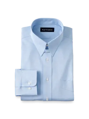 PAUL FREDRICK Non-iron Cotton Pinpoint Solid Snap Tab Collar Dress Shirt Blue