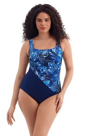 LONGITUDE Side Shirred Tank One-piece Swimsuit - Paisley Garden