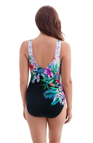 LONGITUDE Panel Scoopback Highneck Long Torso One-piece Swimsuit - Bora Bora
