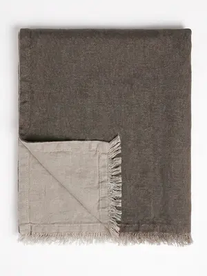 Anaya Reversible Linen Fringe Throw - Mocha Brown