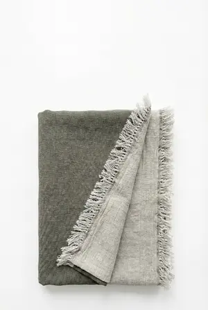 Anaya Reversible Linen Fringe Throw - Olive Green