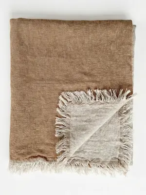 Anaya Reversible Linen Fringe Throw - Rustic Orange