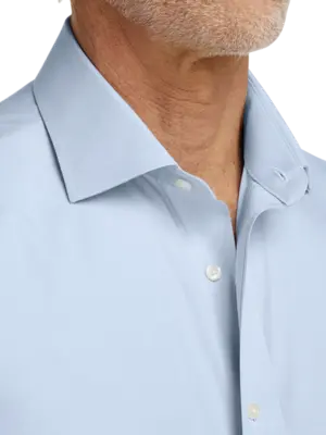 PAUL FREDRICK Non-iron Cotton Pinpoint Solid Spread Collar French Cuff Dress Shirt - Blue