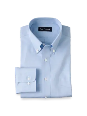 PAUL FREDRICK Slim Fit Non-iron Cotton Pinpoint Solid Button Down Collar Dress Shirt Blue
