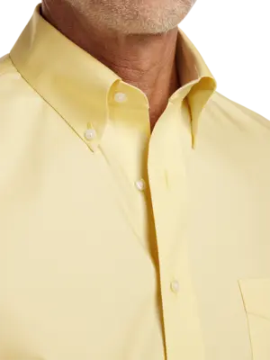 PAUL FREDRICK Slim Fit Non-iron Cotton Pinpoint Solid Button Down Collar Dress Shirt - Yellow
