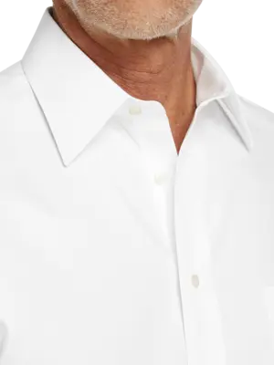 PAUL FREDRICK Non-iron Cotton Pinpoint Solid Point Collar Short Sleeve Dress Shirt