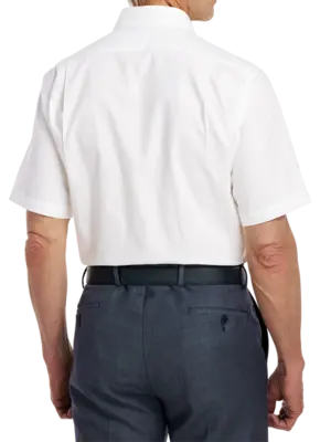 PAUL FREDRICK Non-iron Cotton Pinpoint Solid Point Collar Short Sleeve Dress Shirt