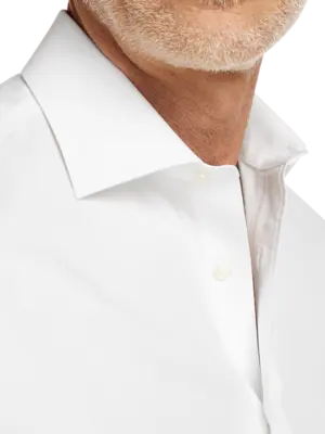 PAUL FREDRICK Non-iron Cotton Pinpoint Solid Spread Collar Dress Shirt - White