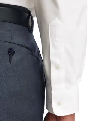 PAUL FREDRICK Non-iron Cotton Pinpoint Solid Spread Collar Dress Shirt - White