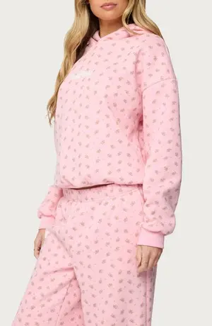 EDIKTED Floral-printed Logo Hoodie - Light-pink