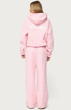 EDIKTED Floral-printed Logo Hoodie - Light-pink