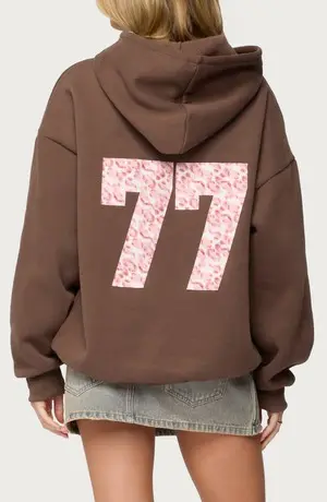 EDIKTED Graphic Oversized Hoodie - Brown