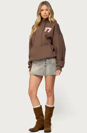 EDIKTED Graphic Oversized Hoodie - Brown