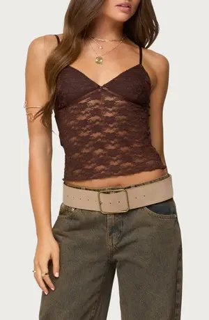 EDIKTED Eira Lace Camisole - Brown