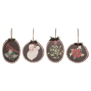 TRANSPAC Plywood Wood Cut Ornament Set Of 4 Christmas Decorations - Multicolored