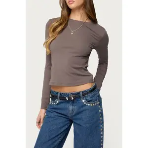 EDIKTED Kiyan Long Sleeve T-shirt - Gray