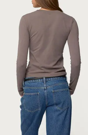 EDIKTED Kiyan Long Sleeve T-shirt - Gray