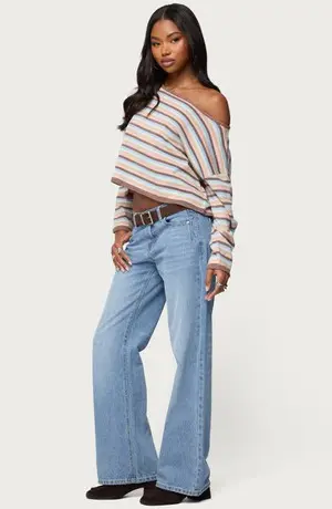 EDIKTED Alexis Stripe Off-the-shoulder Long-sleeve Top