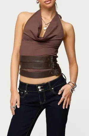 EDIKTED Buckle Halter Neck Top