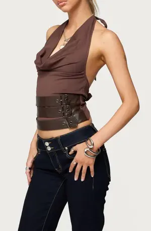 EDIKTED Buckle Halter Neck Top
