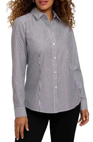 Women's Black White Striped Long Sleeve Shirts