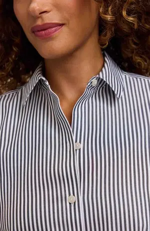 Foxcroft Dianna Stripe Cotton Button-up Shirt - Black/white