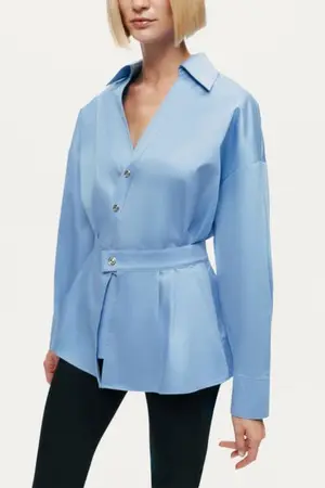 NOCTURNE Belted V-neck Poplin Shirt