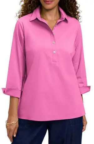 Foxcroft Therese Button Back Popover Shirt - Guava Pink