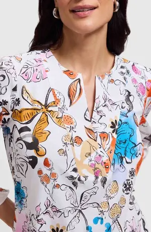 Foxcroft Floral Cotton Popover Top - Orange Multi