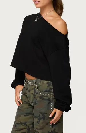 EDIKTED One-shoulder Sweatshirt - Black