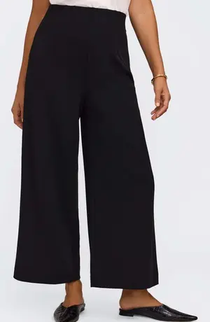 Foxcroft Arlette Wide Leg Crop Crepe Pants - Black
