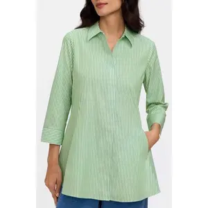 Foxcroft Cotton Stripe Tunic Shirt - Mojito Green/white