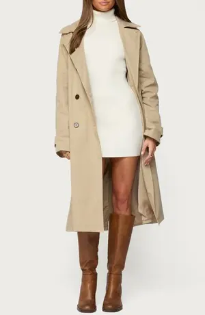 EDIKTED Belted Double-breasted Trench Coat